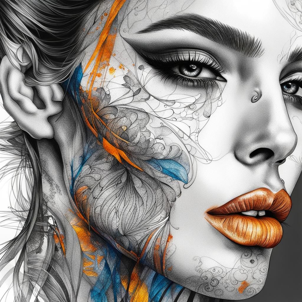 "ink colours beautiful woman complementary colours portrait, dark eyes ...