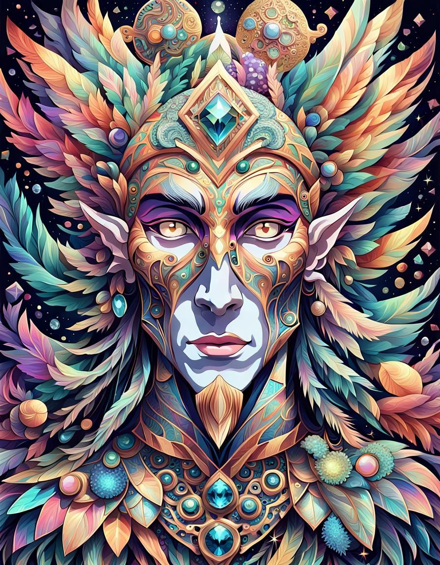 (Hyper detailed anime art of a elf man with angel inspired Venetian ...