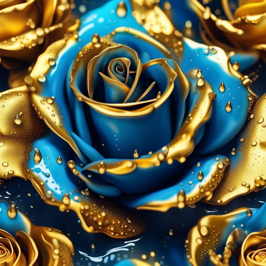 Azure-Gold Rose - AI Generated Artwork - NightCafe Creator