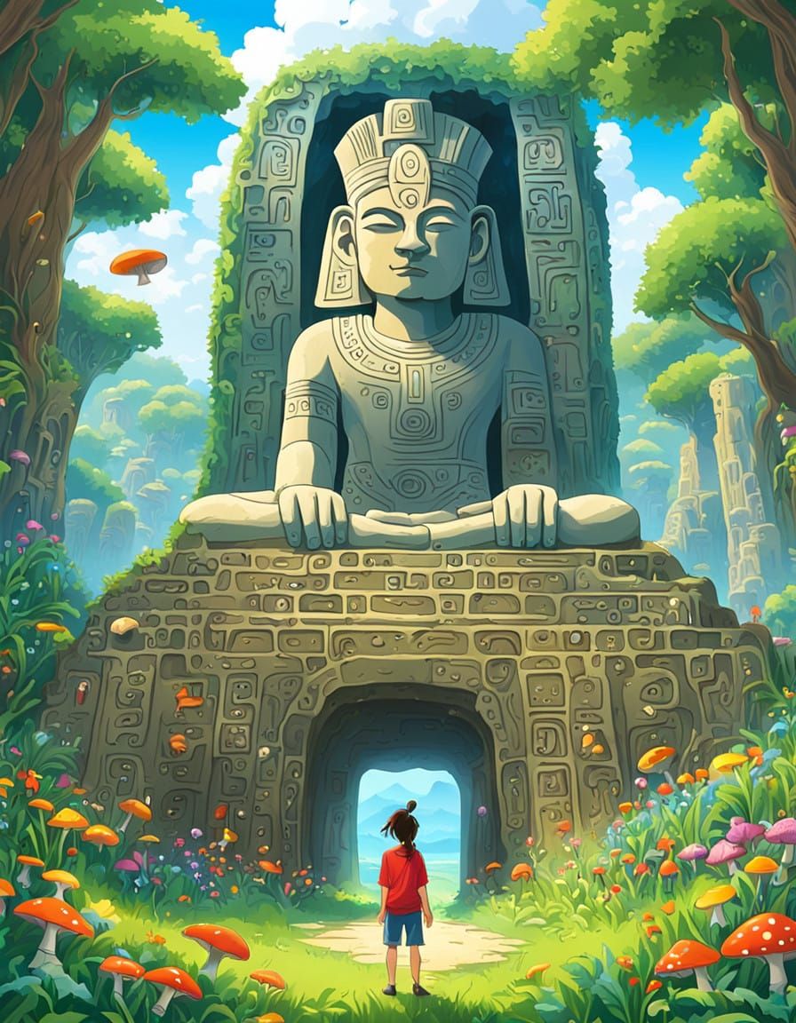 Ancient Wonders in Vibrant Bloom - AI Art