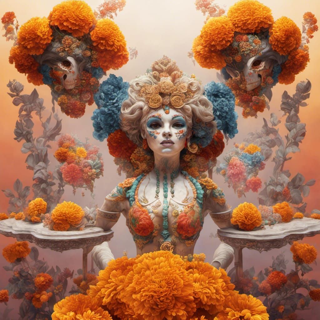 Elaborate Ofrenda, marigolds - AI Generated Artwork - NightCafe Creator