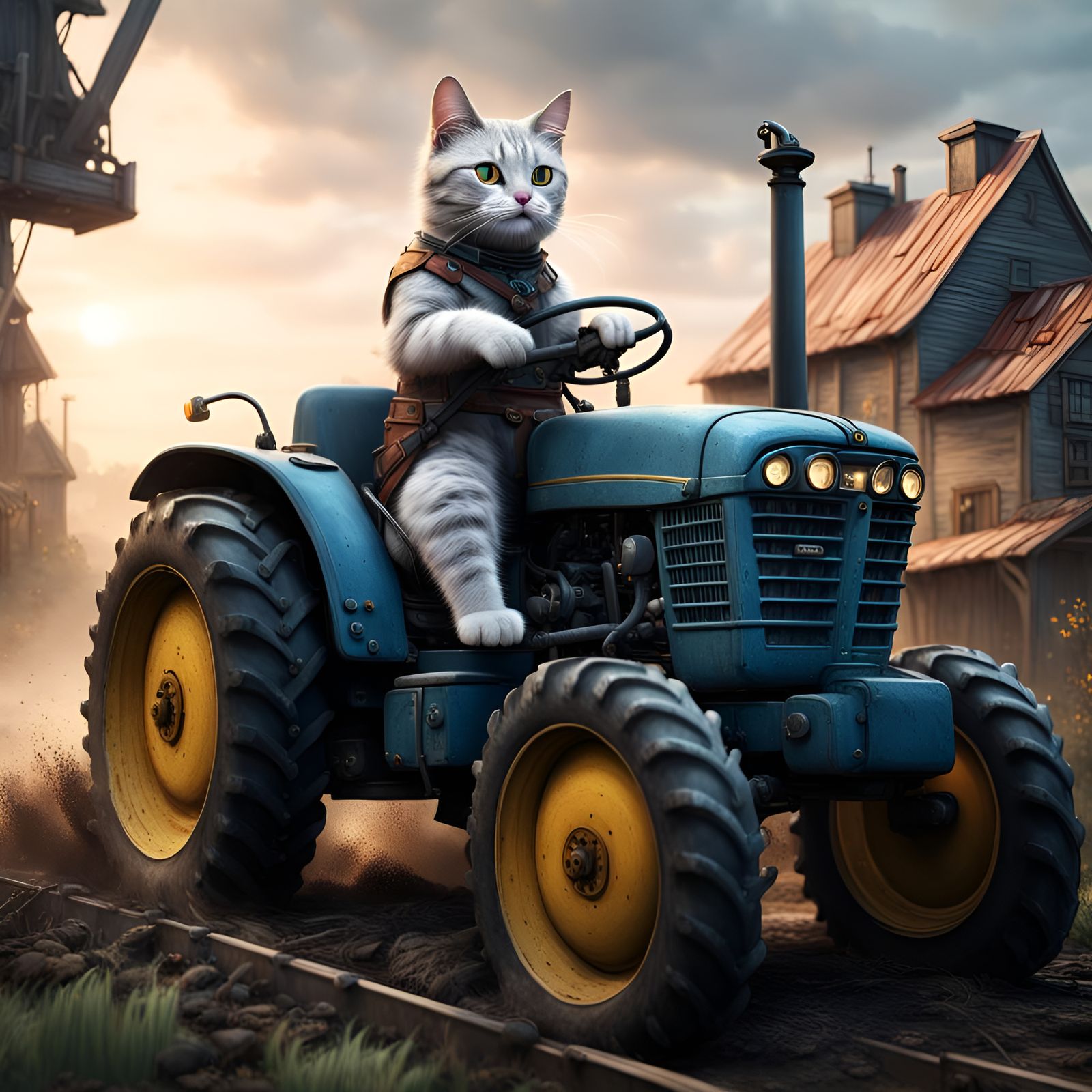 A cat driving a tractor. - AI Generated Artwork - NightCafe Creator