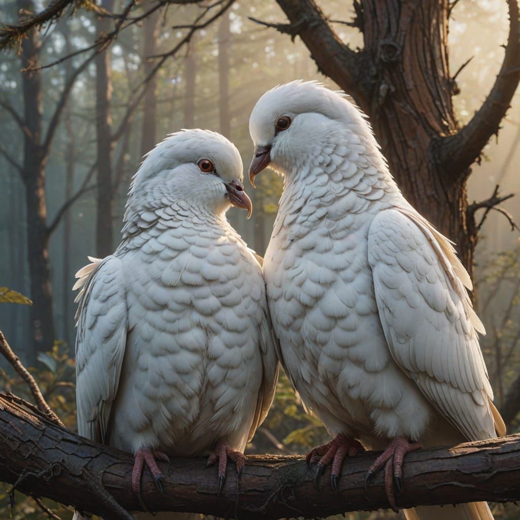 Two Doves on Their Perch in Love - Doves in Whimsical Love S...