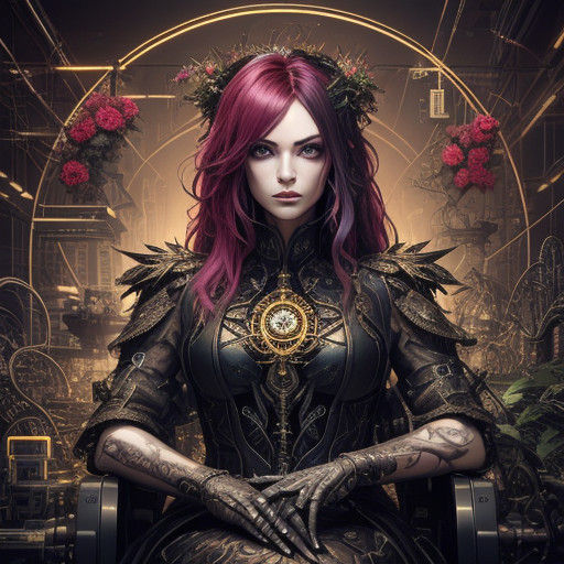 Hyper-realistic concept art. Mid shot. Woman dressed in Visual Kei ...