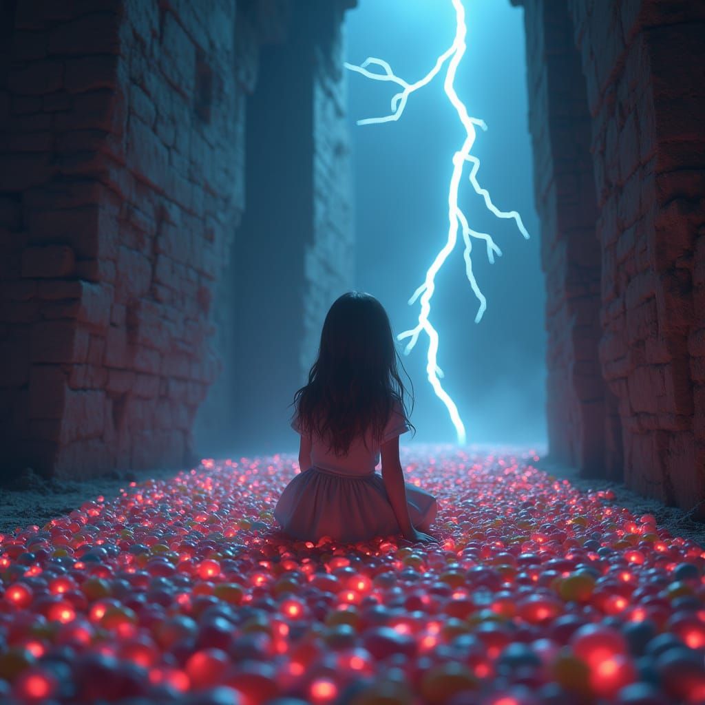 Candies air - Dreamlike Girl in Candy Room with Lightning
