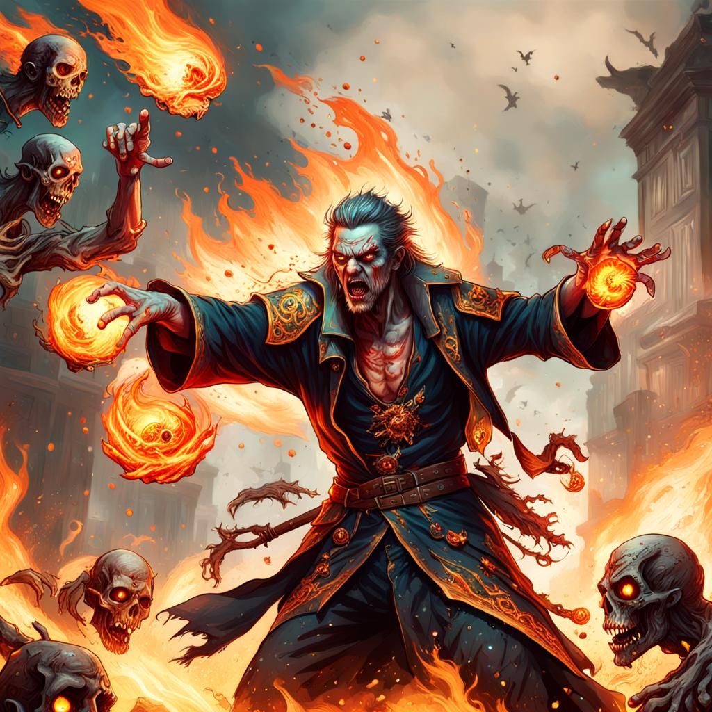 Fire mage zombie attack - AI Generated Artwork - NightCafe Creator
