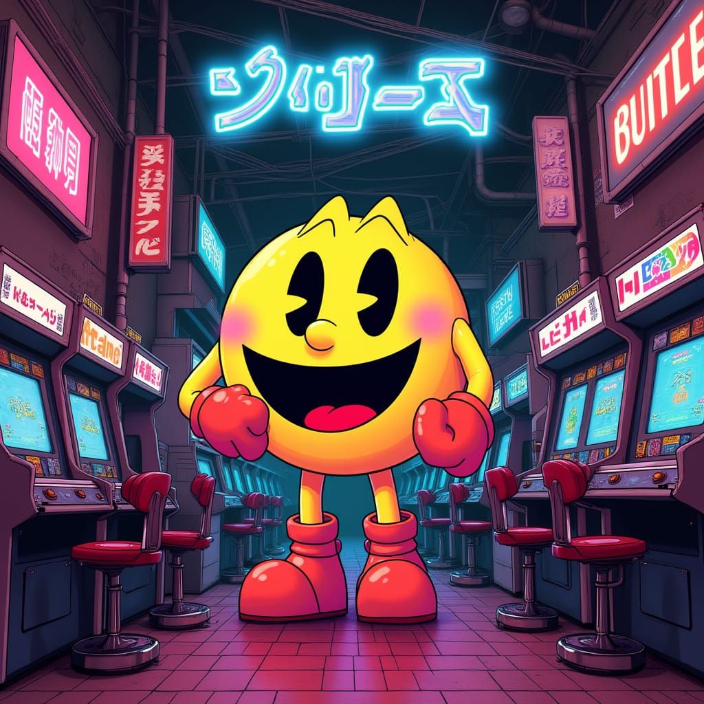 Vaporwave Pac-Man in Neon Retrofuturism - AI Art