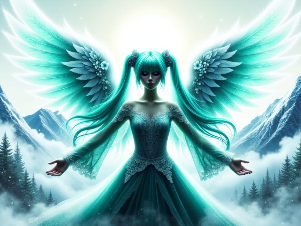 Hatsune Miku Standing Confidently Amidst Majestic ... - AI Art