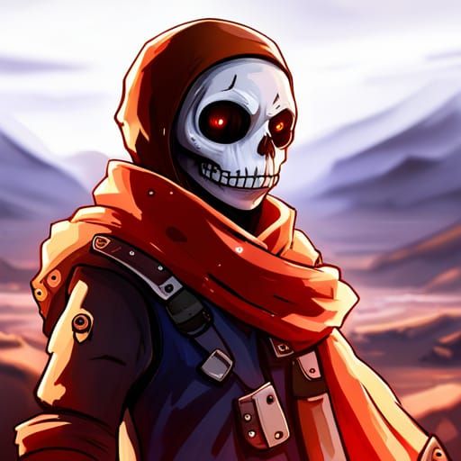 Sans from undertale in post apocalypse clothes with broken head. He ...