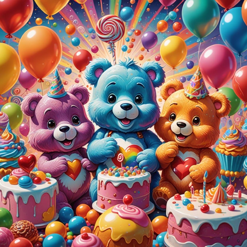 Whimsical Care Bears in a Colorful Candyland Wonde... - AI Art