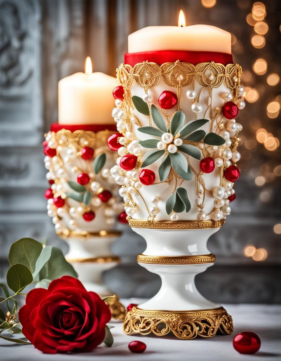 masterpiece white and red flowers, pearls, Eucalyptus leaves in a ...