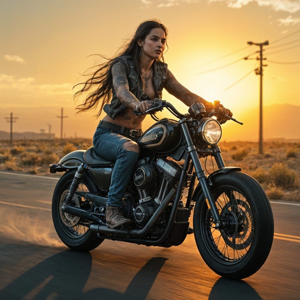 Freedom - Cyberpunk Valkyrie Rides into Dusk