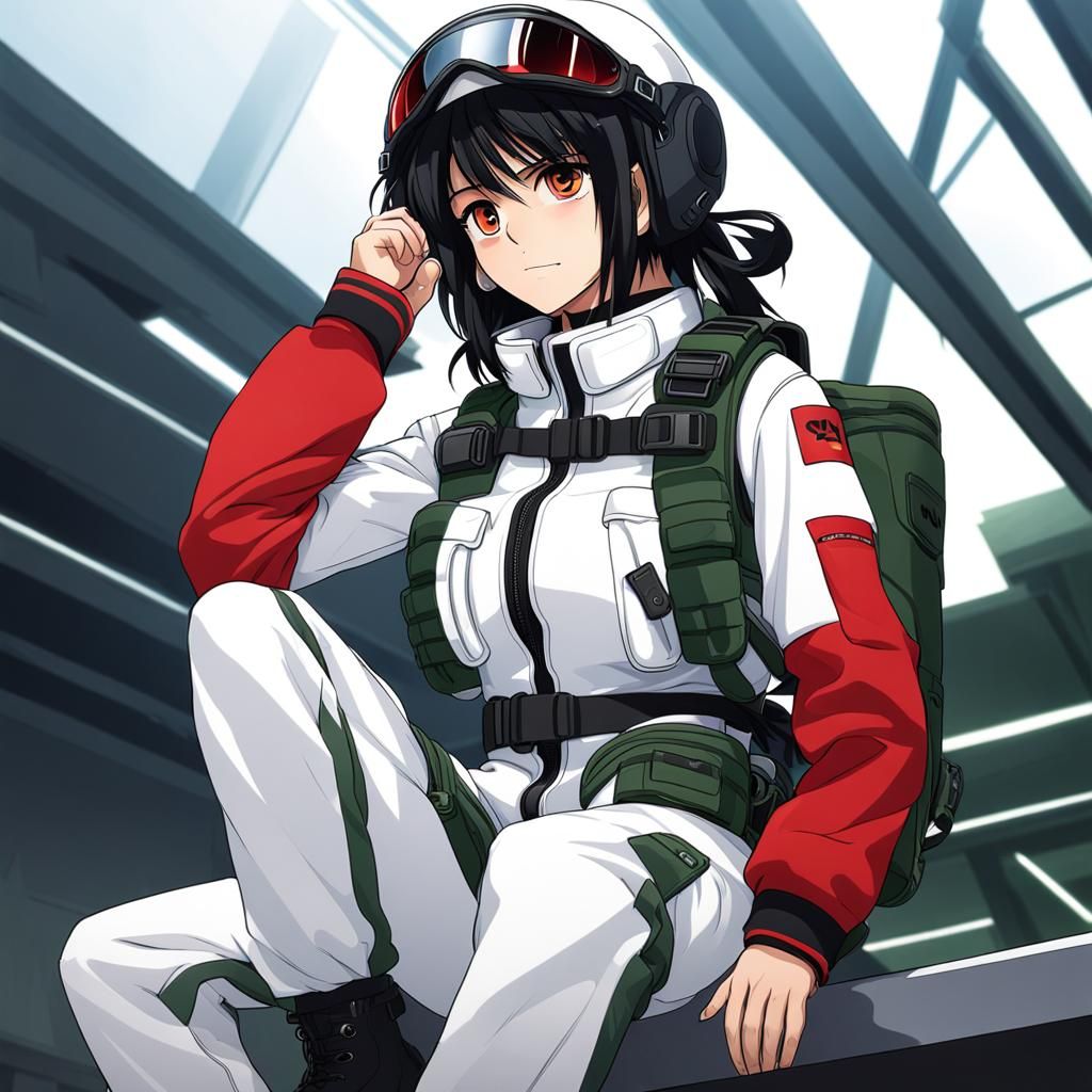 modern fighter pilot in green flight suit, outside, dark night ...