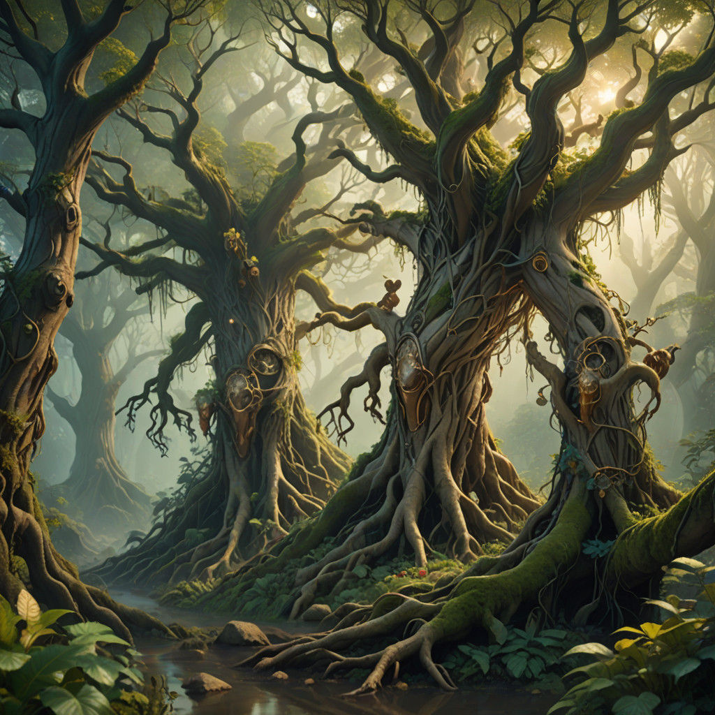 Ethereal Dryads of the Ancient Forest in Rich, Ear... - AI Art