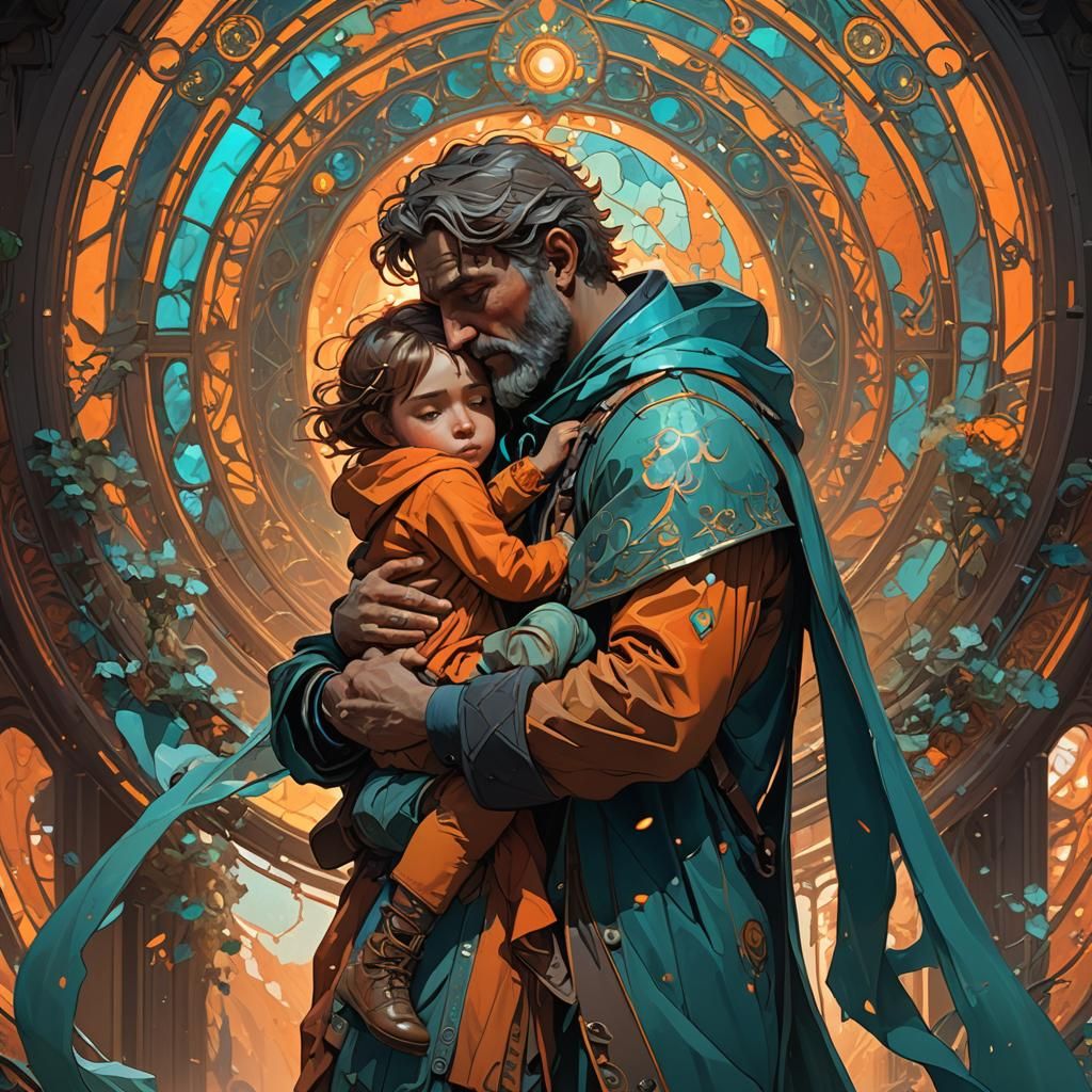 Father hugging child after near death experience - AI Generated Artwork ...