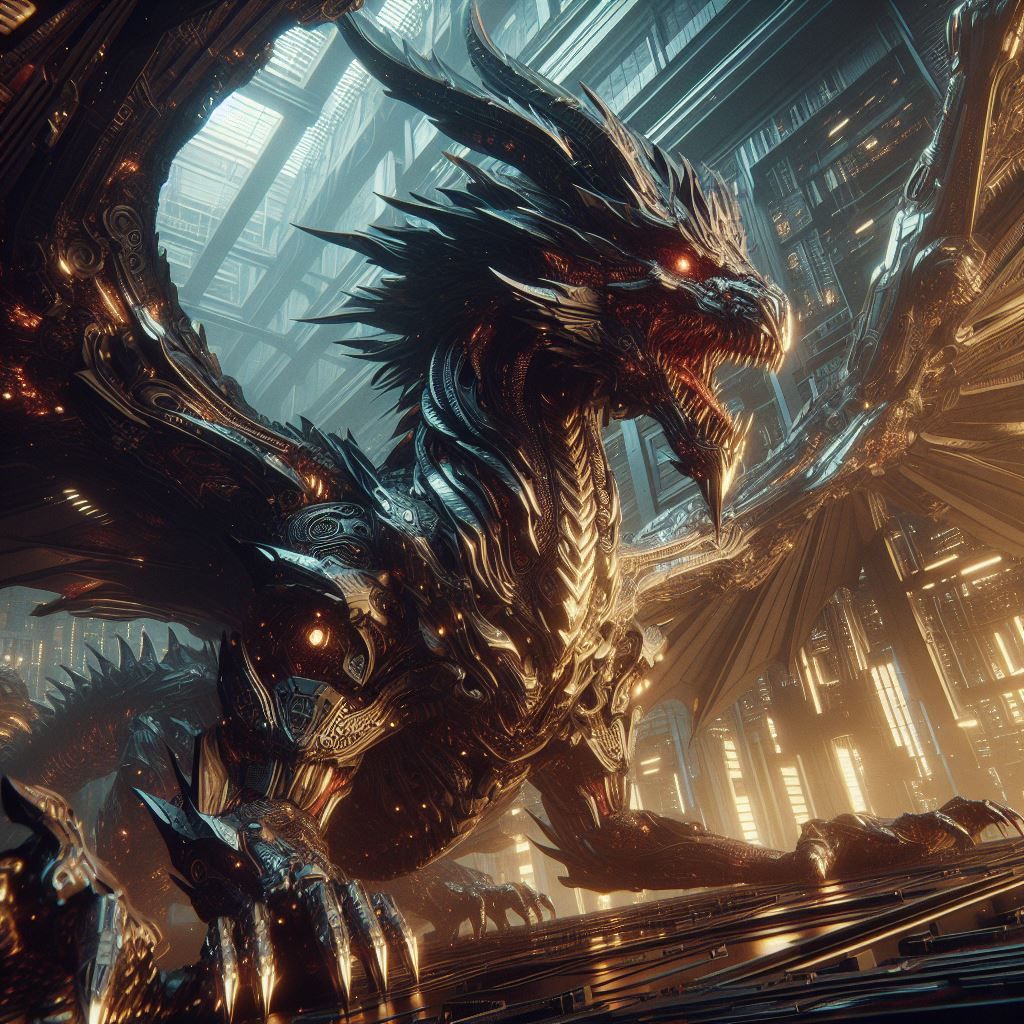 Demonic dragon in a futuristic city - AI Generated Artwork - NightCafe Creator