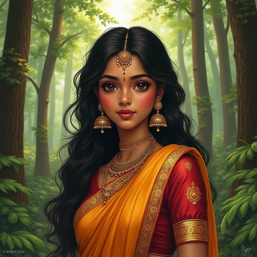 Ethereal Indian Beauty in Forest Glory - AI Art