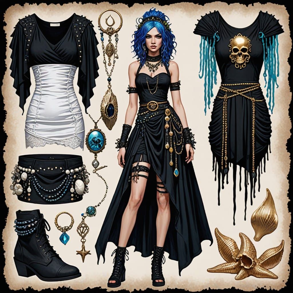 Dark Ocean Goddess Melodia Nyx Calypso in Punk Roc... - AI Art