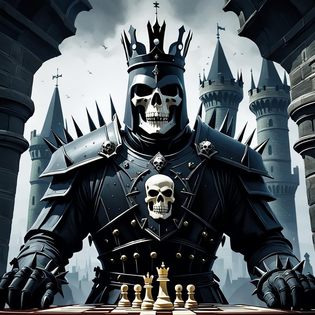 A sinister rook in the evil chess set, resembling a dark fortress with ...