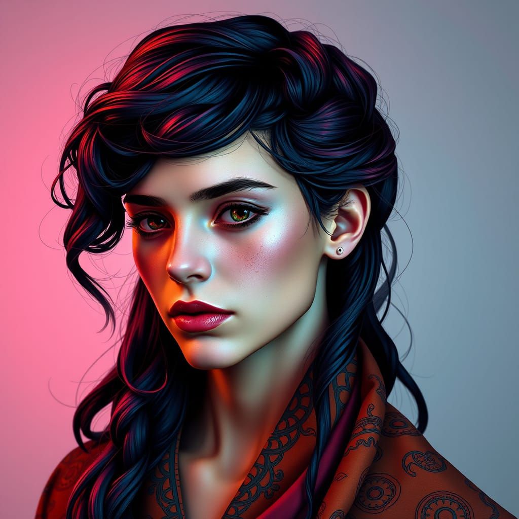 Elegant Fantasy Portrait in Cyberpunk Style - AI Art