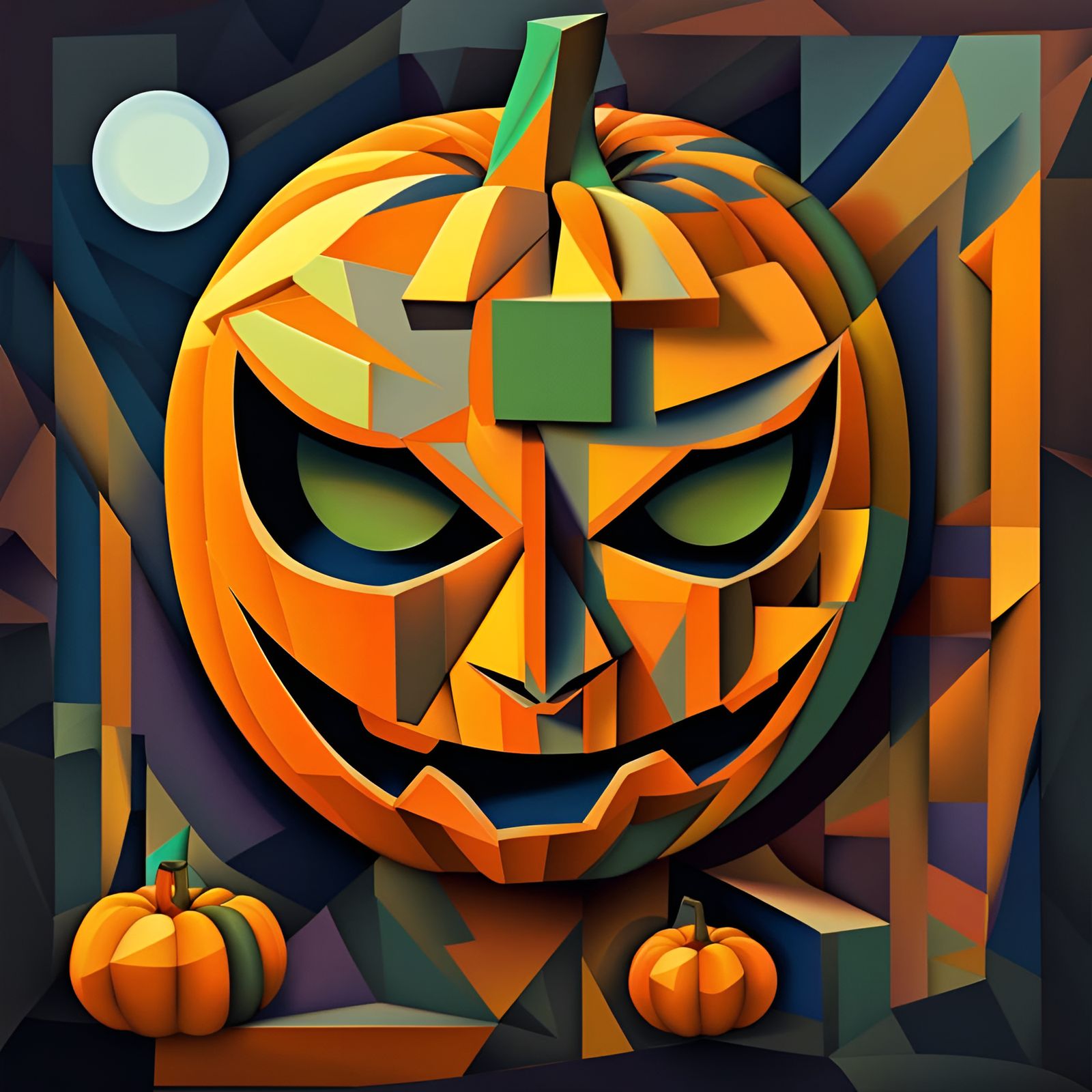 Cubist Halloween Jack O Lantern Pumpkin - AI Generated Artwork ...