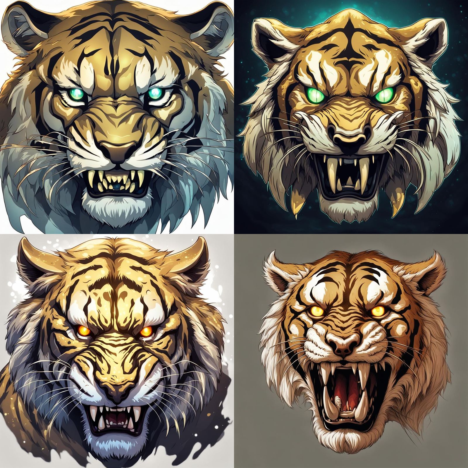 Sabertooth tiger with glinting fangs and glowing eyes - AI Generated ...