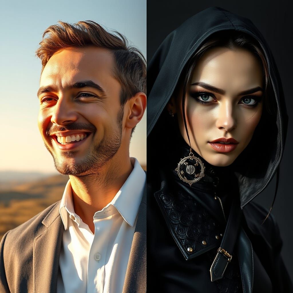Contrasting Emotions in a Split-Screen Portrait - AI Art