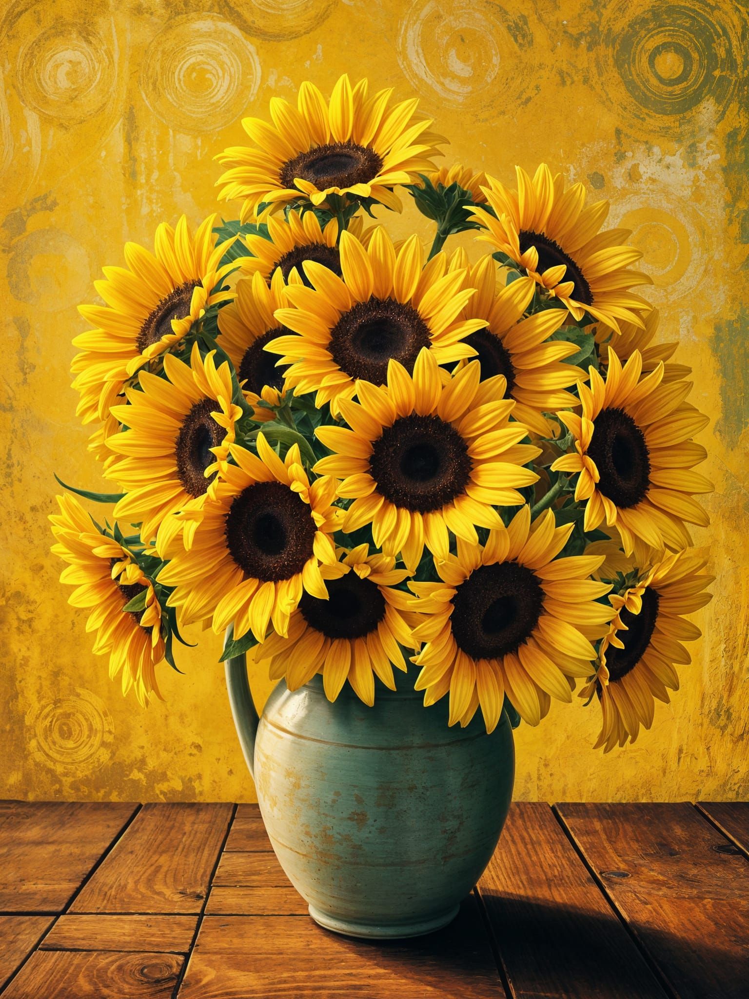 Vibrant Sunflowers in a Rustic Vase, Van Gogh-Insp... - AI Art