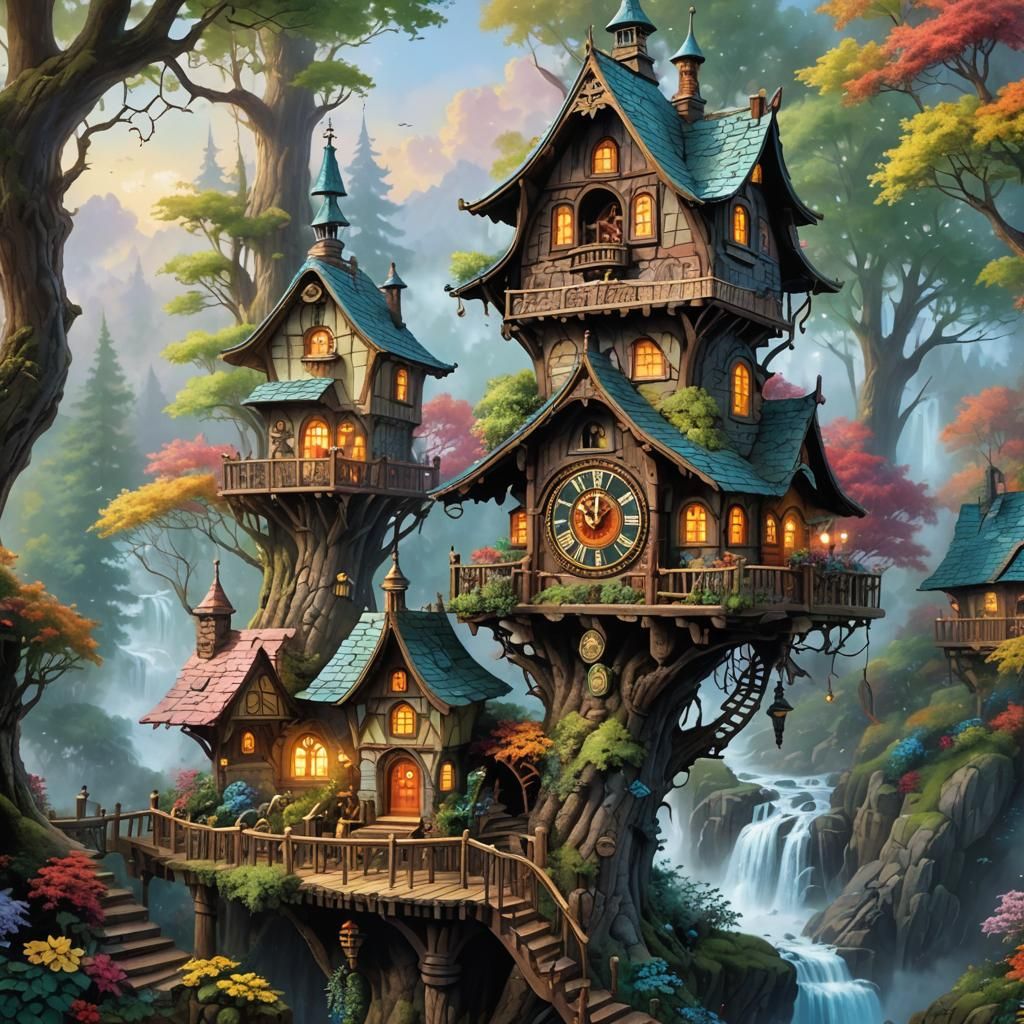 Cuckoo Clock Treehouse - AI Generated Artwork - NightCafe Creator