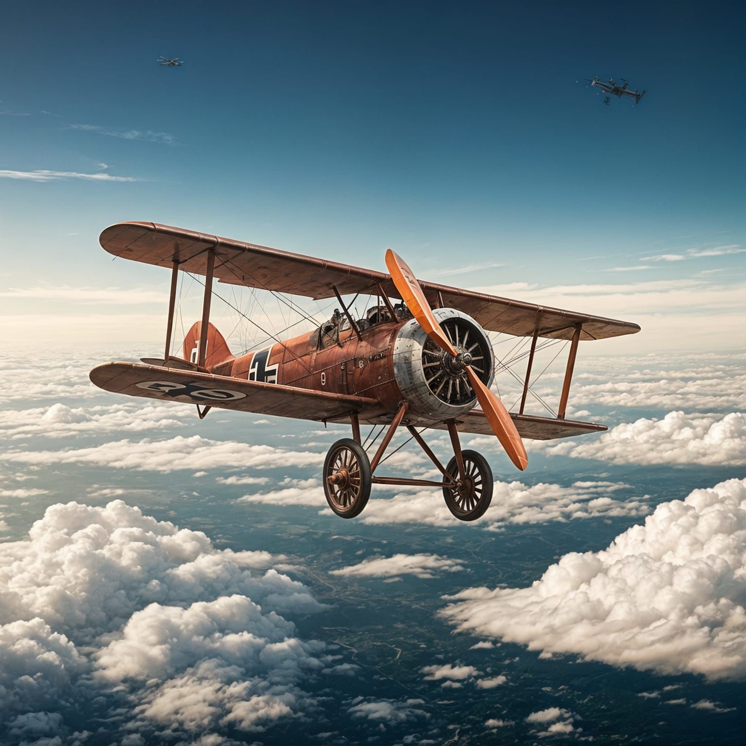 WWI Fokker Dr. 1 Triplane Soars Above the Clouds - AI Art