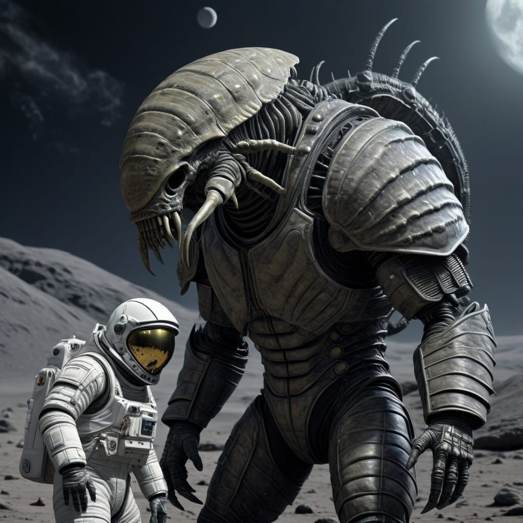 Giant Trilobite in Space Armor Wields Sci-Fi Blast... - AI Art