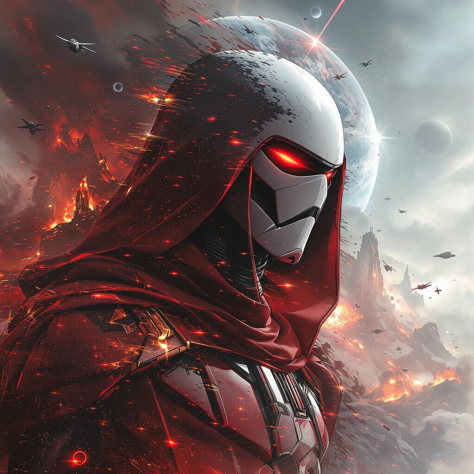 Cyberpunk Apocalypse Sith Lord in Shimmering Red A... - AI Art
