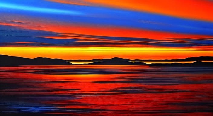 Sunset over the bay abstract art complementary colors fine details - AI ...