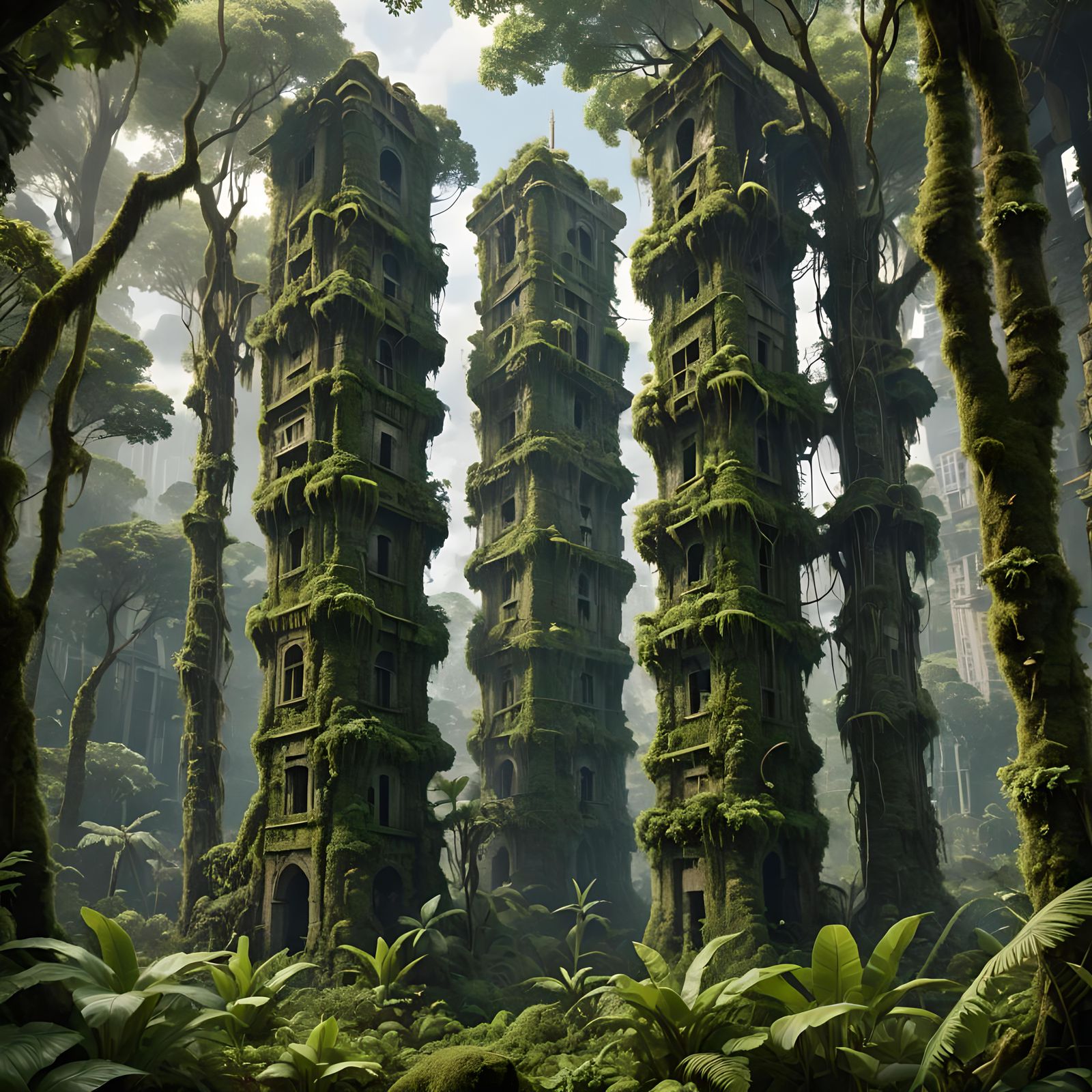 Overgrown Towers - AI Generated Artwork - NightCafe Creator