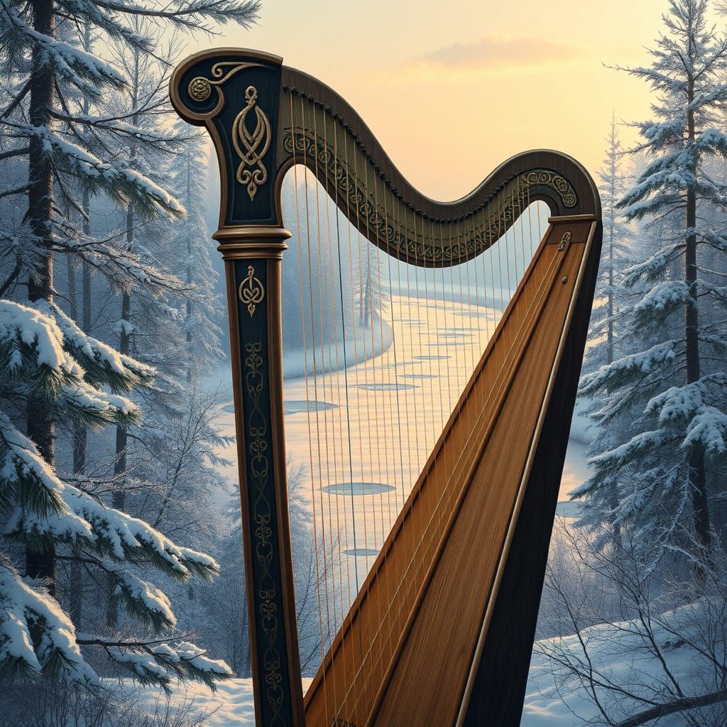 Hyperrealistic Portrait of Ancient Irish Harp in C... - AI Art
