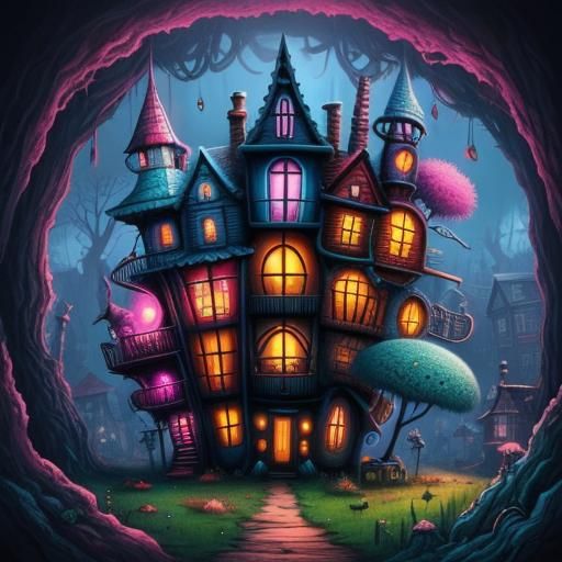Surreal warped cartoon house - AI Generated Artwork - NightCafe Creator