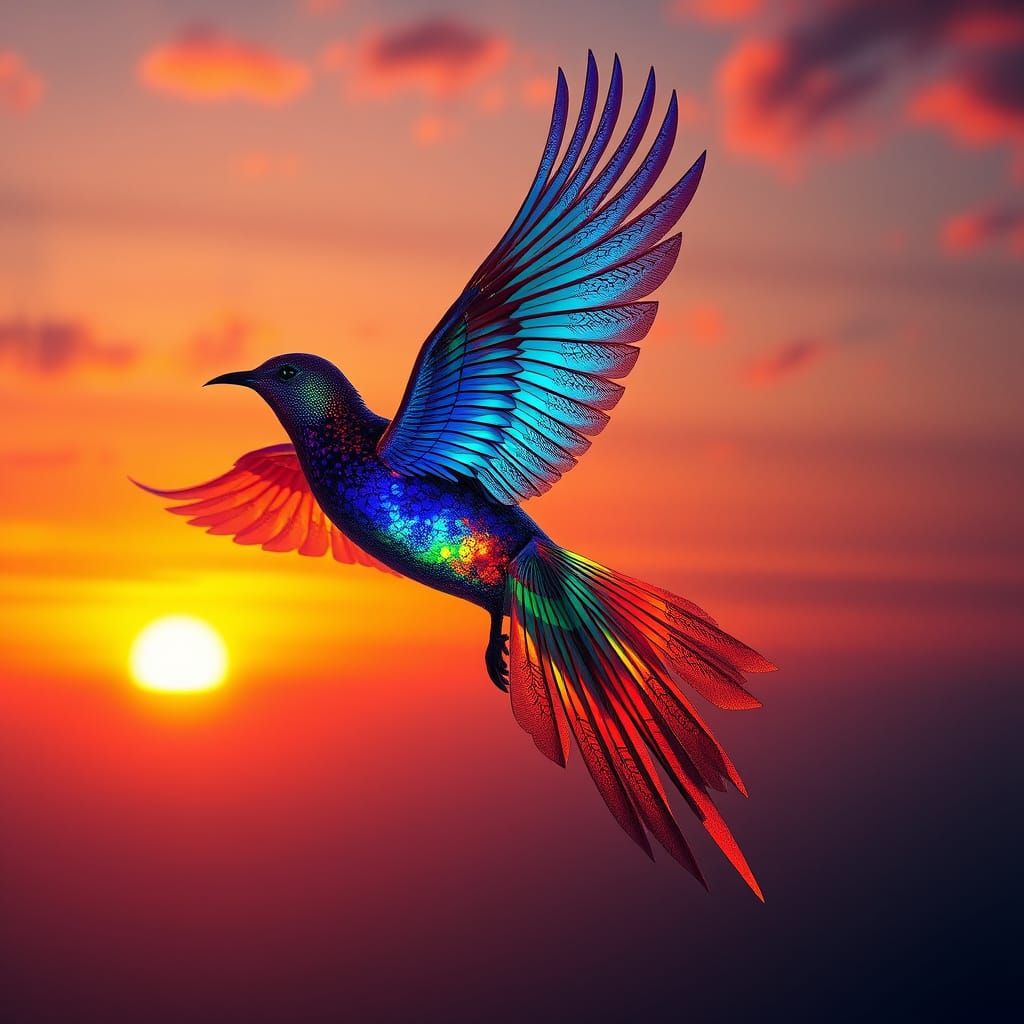 Bird flies off into the sunset - Surreal Bird Takes Flight i...