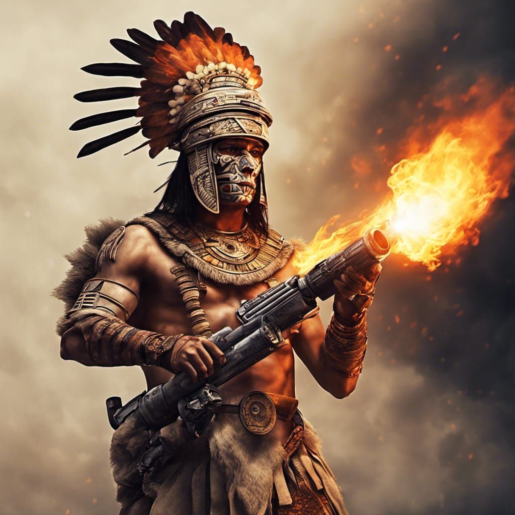 Aztec soldier with a flamethrower (Information Age) - AI Generated ...