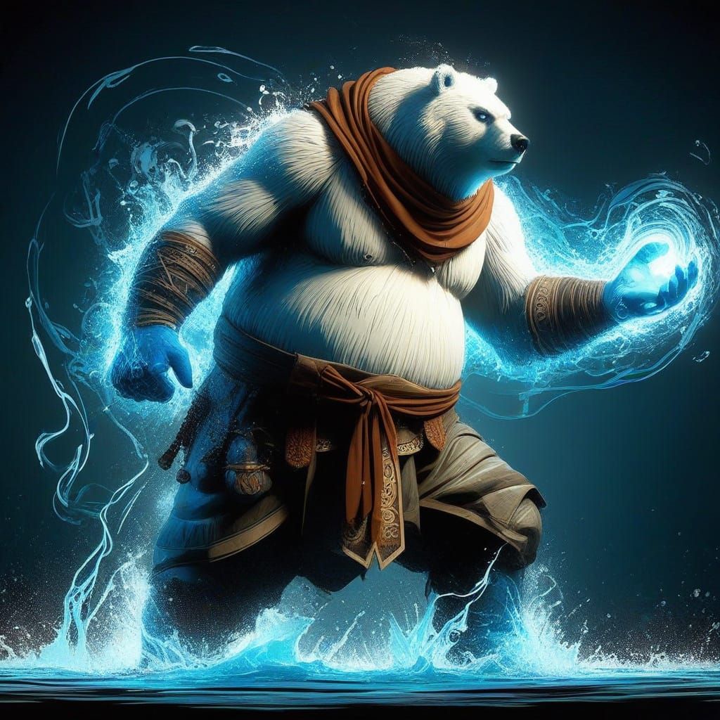 Powerful Bear-Hydromancer Casts Water Magic in Ris... - AI Art