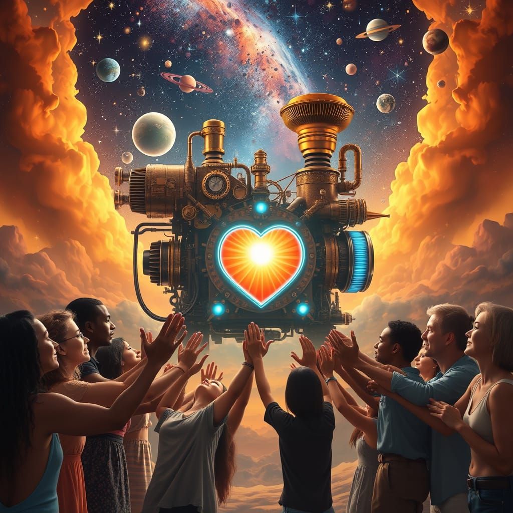 Unity and Wonder in a Celestial Steampunk Landscap... - AI Art