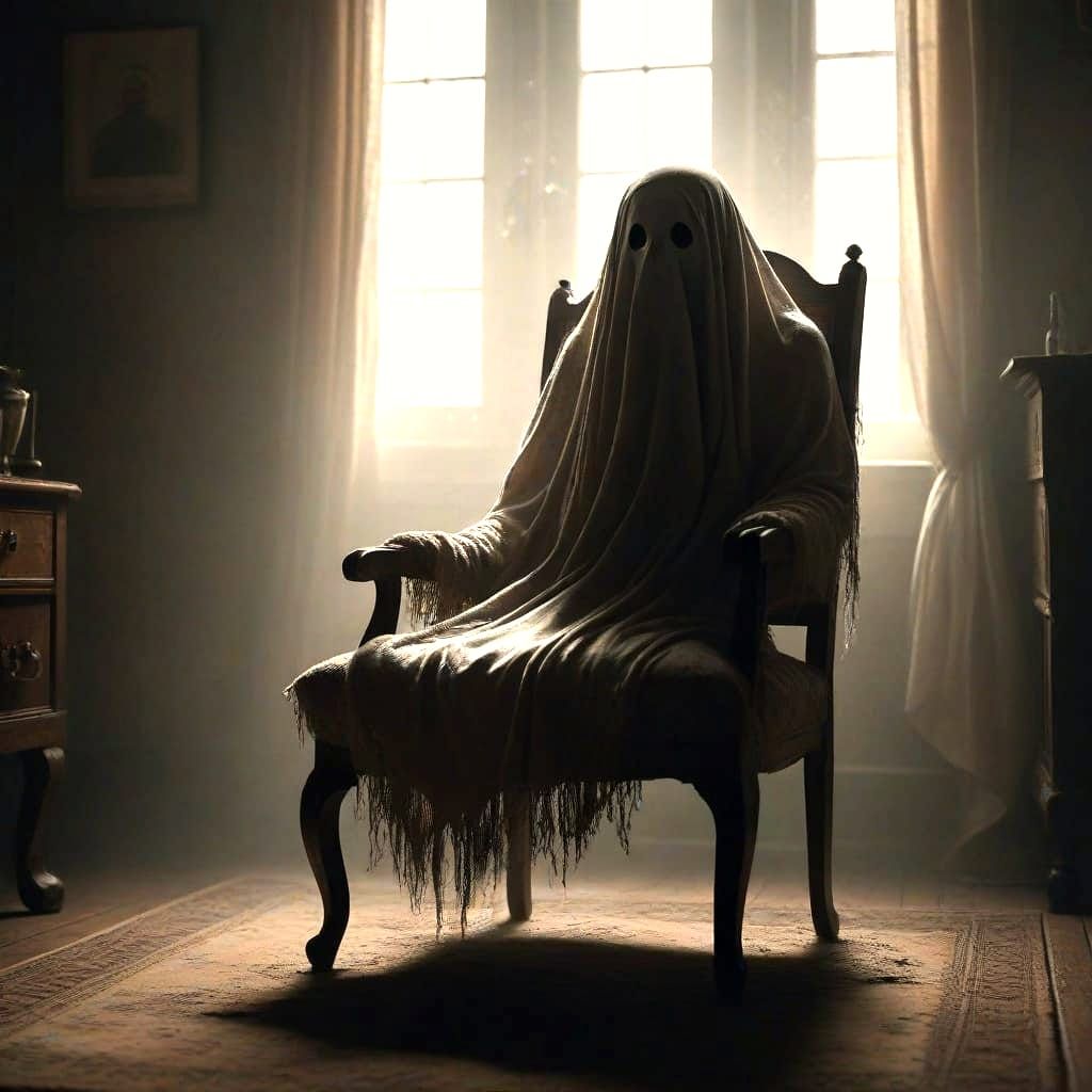 Creepy Ghost - Surreal Ghost Emerges from Shadows in Gritty,...