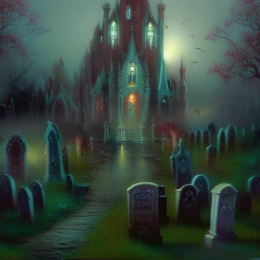 Ethereal gothic cemetery with Crypts and tombstones& haunting vibes ...