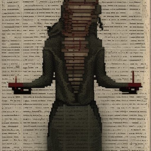 8 bit Pixel art of A Human figure Made Of Antique Books and parchment ...