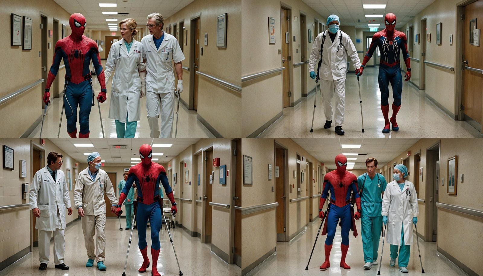 Spider-man, with his arm and leg encased in plaster casts - AI ...