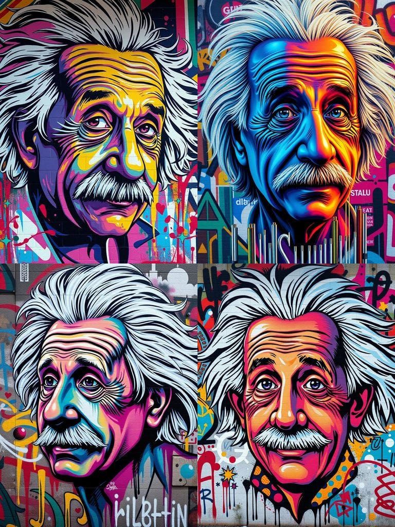 Albert Einstein Graffiti in Vibrant Colors - AI Art