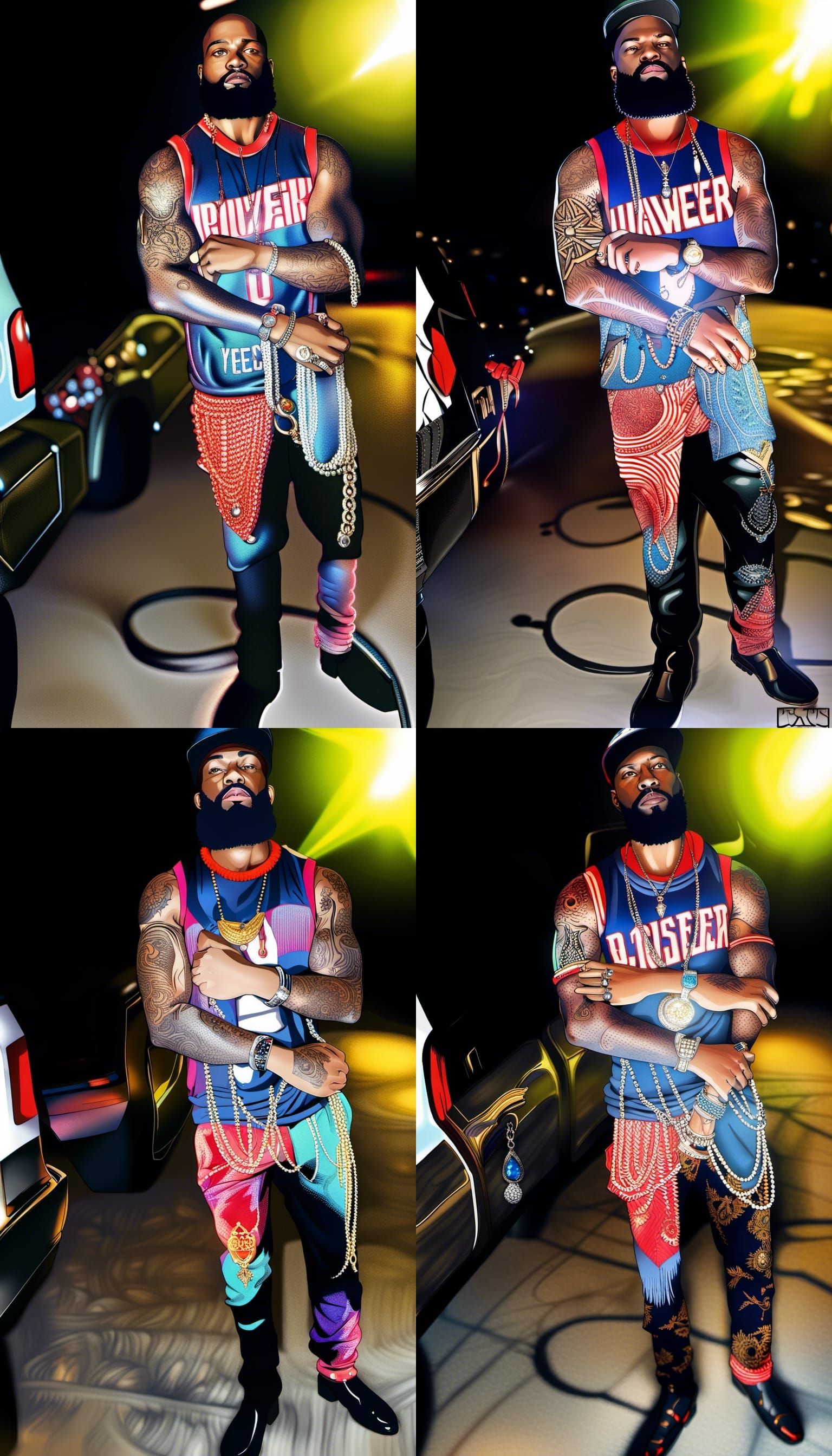 Hyper-masculine pose with a full beard and jewerly, close-up portrait ...