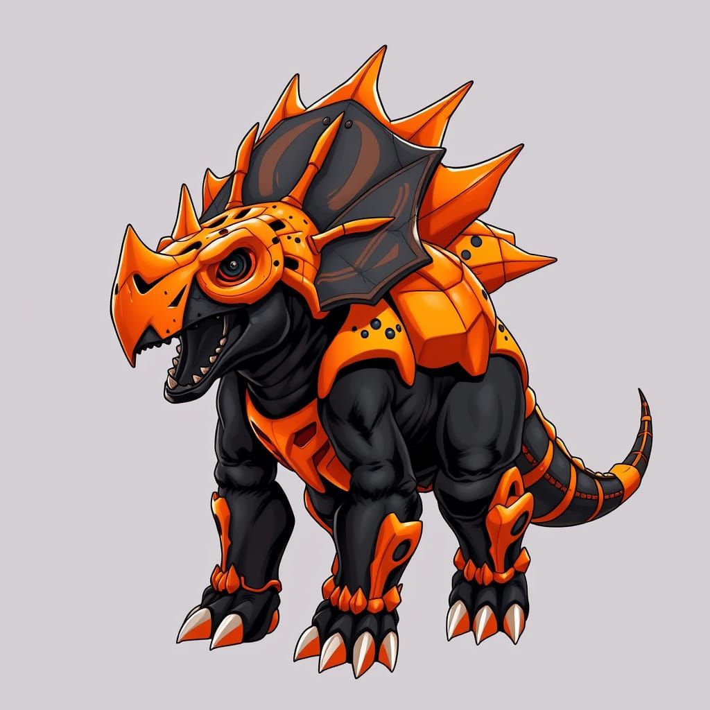 Vibrant Orange Skull Armor Triceratops Digimon in ... - AI Art