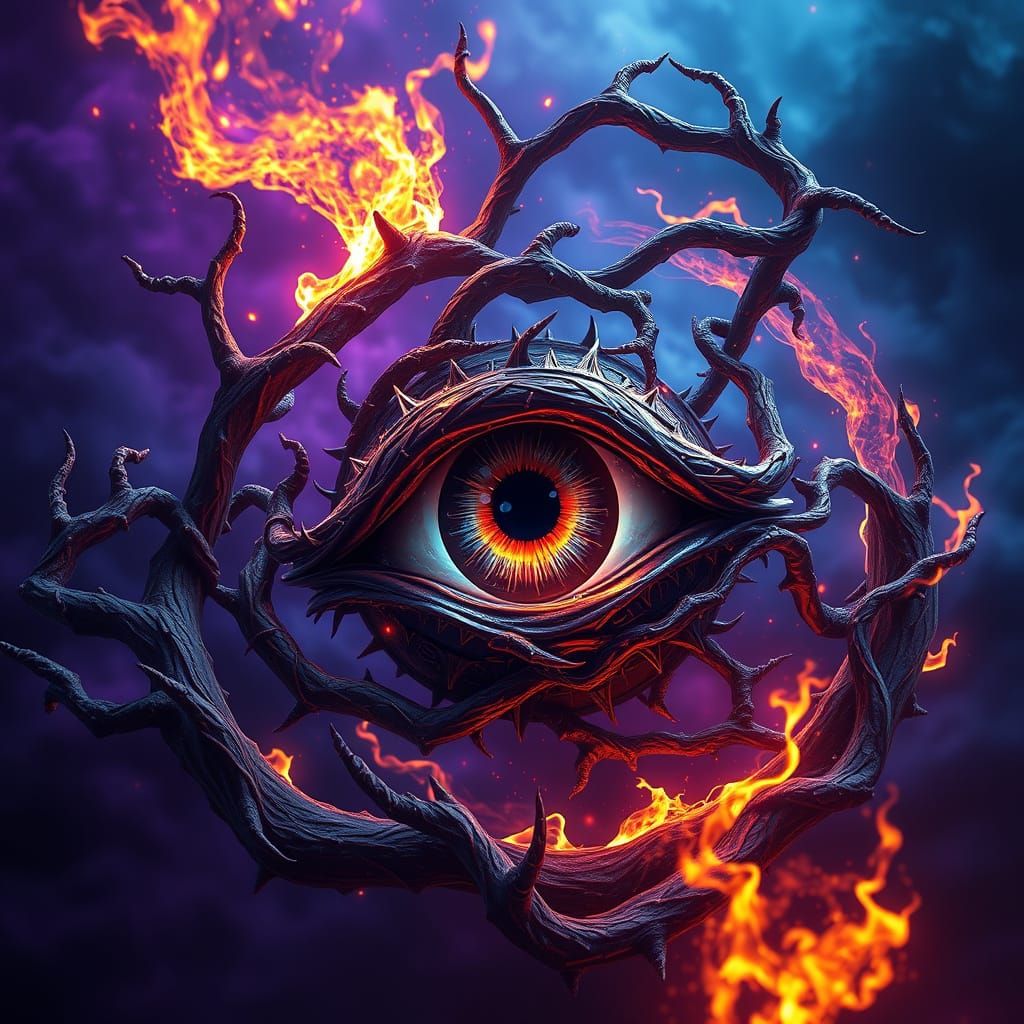 evil eye - Glowing Evil Eye Amidst Ancient Runes and Twisted...