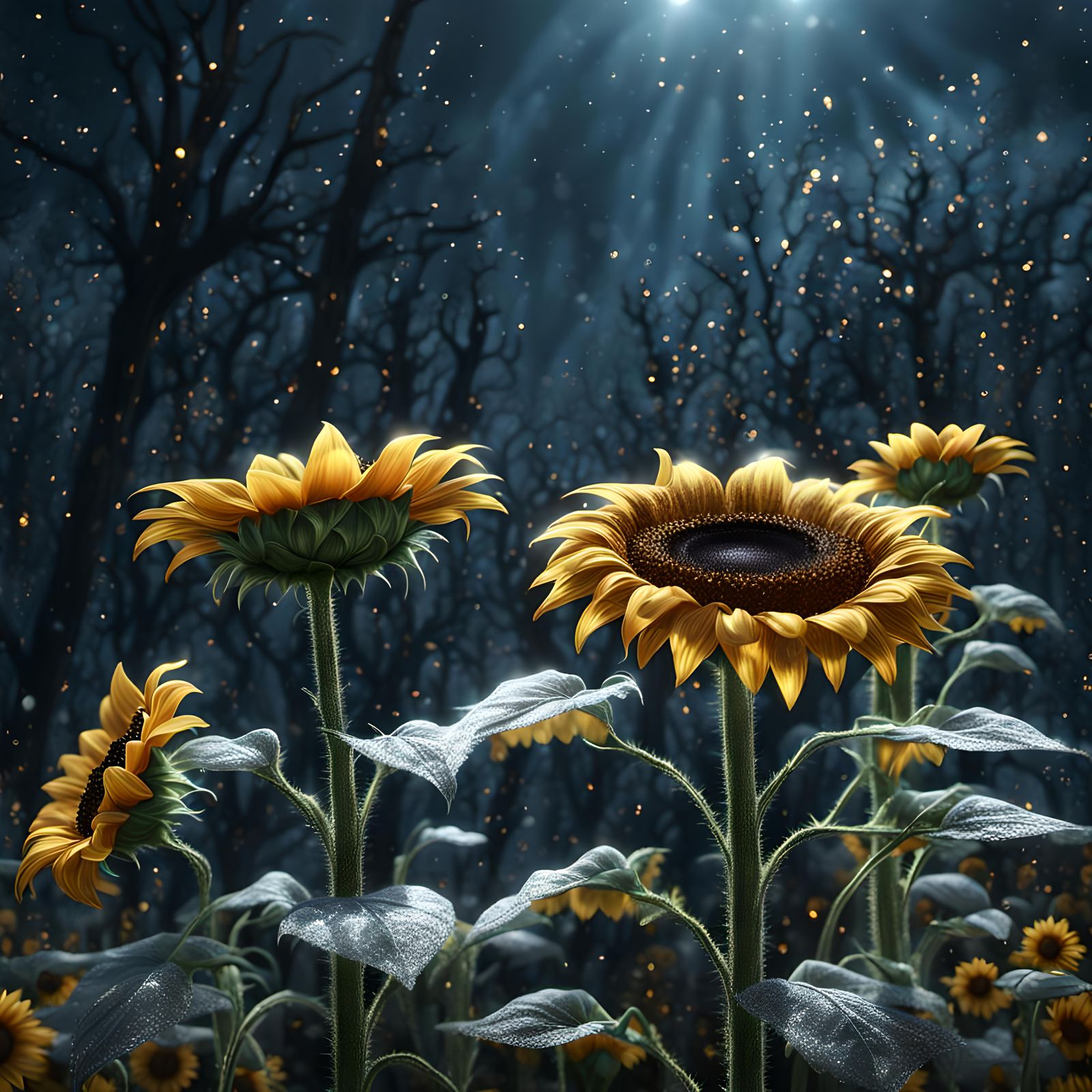 Sunflowers in the Moonlight - AI Generated Artwork - NightCafe Creator