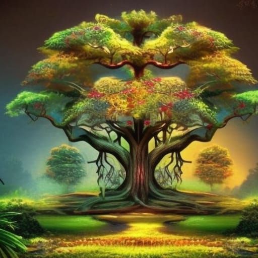 Create a magical tree of old wisdom with branches that can capture any ...